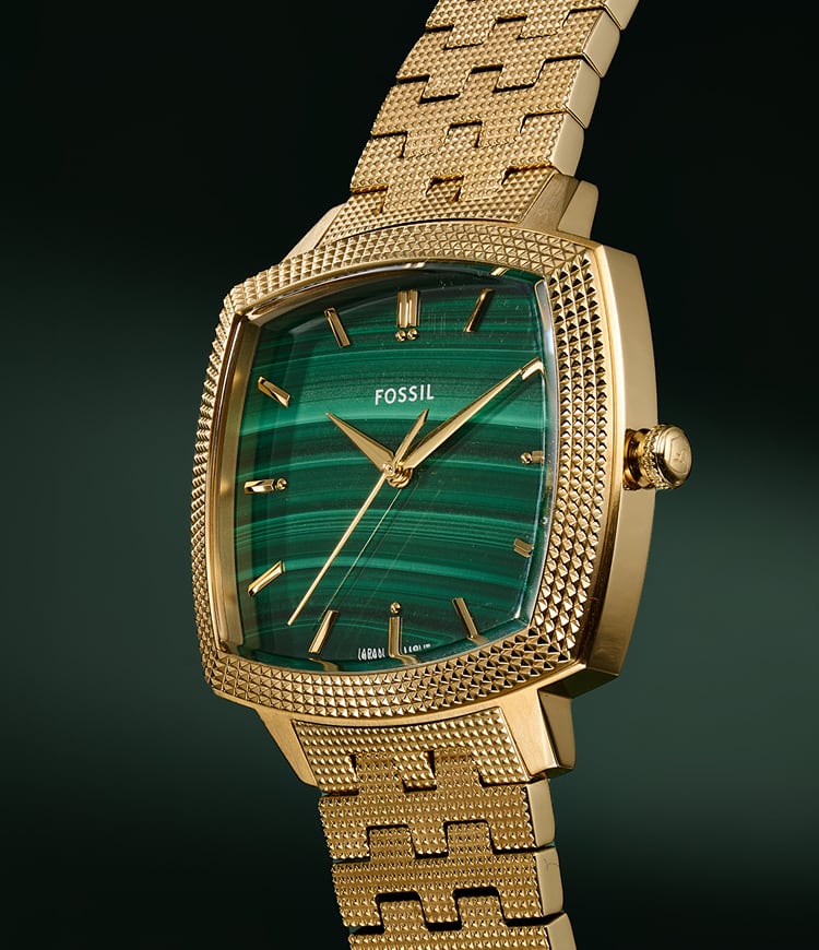 Nick Jonas x Fossil 18K Gold Plated Machine Luxe Malachite Three-Hand ...
