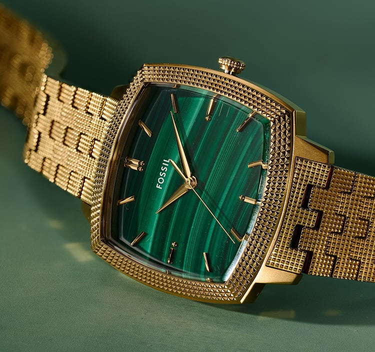 Nick Jonas x Fossil 18K Gold Plated Machine Luxe Malachite Three-Hand ...